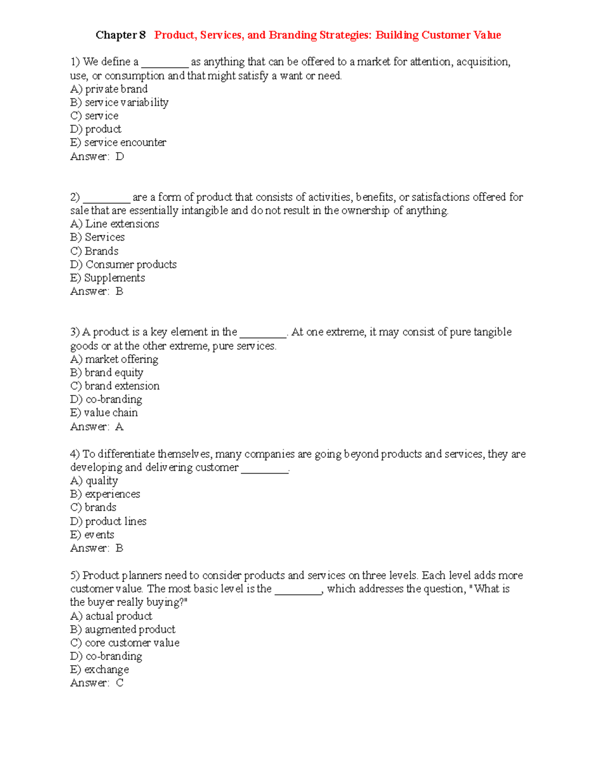 Ch8 - test bank - Chapter 8 Product, Services, and Branding Strategies ...