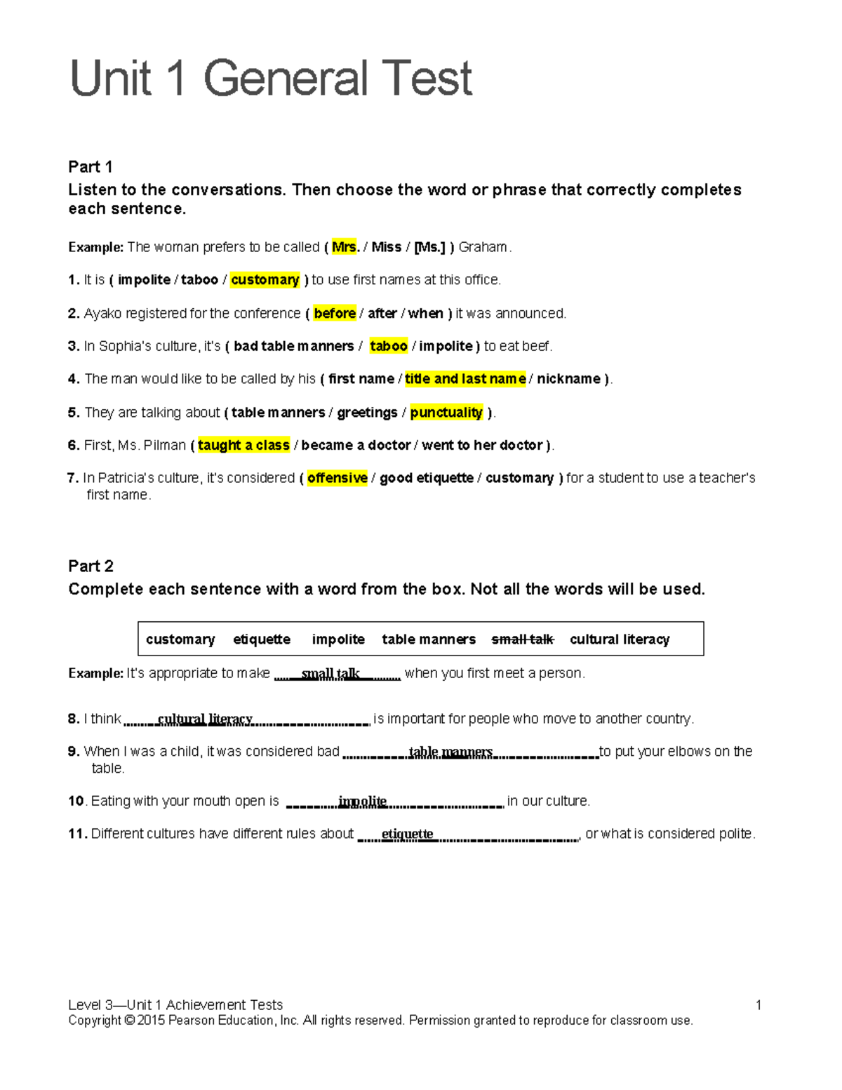English B2.4 Unit 1 General Test & Writing Assessment - Studocu