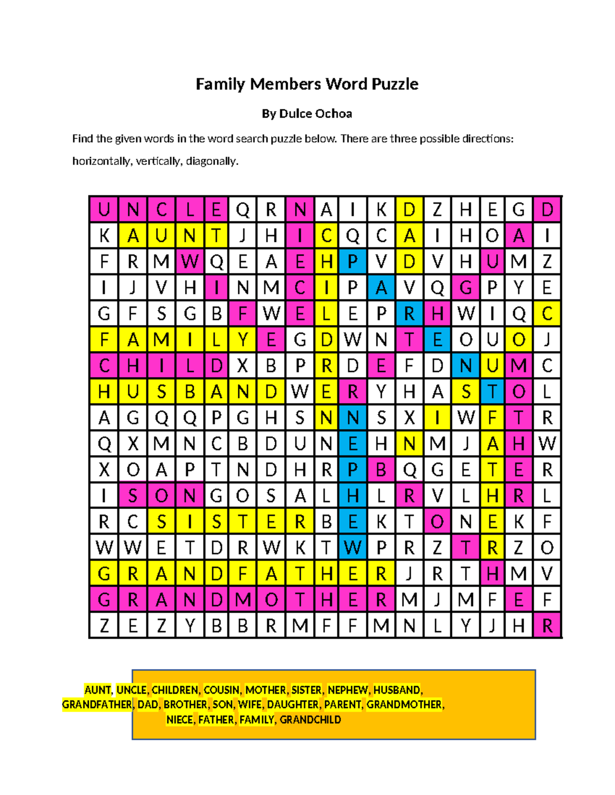 Family Members Word Search Puzzle Activity - Studocu