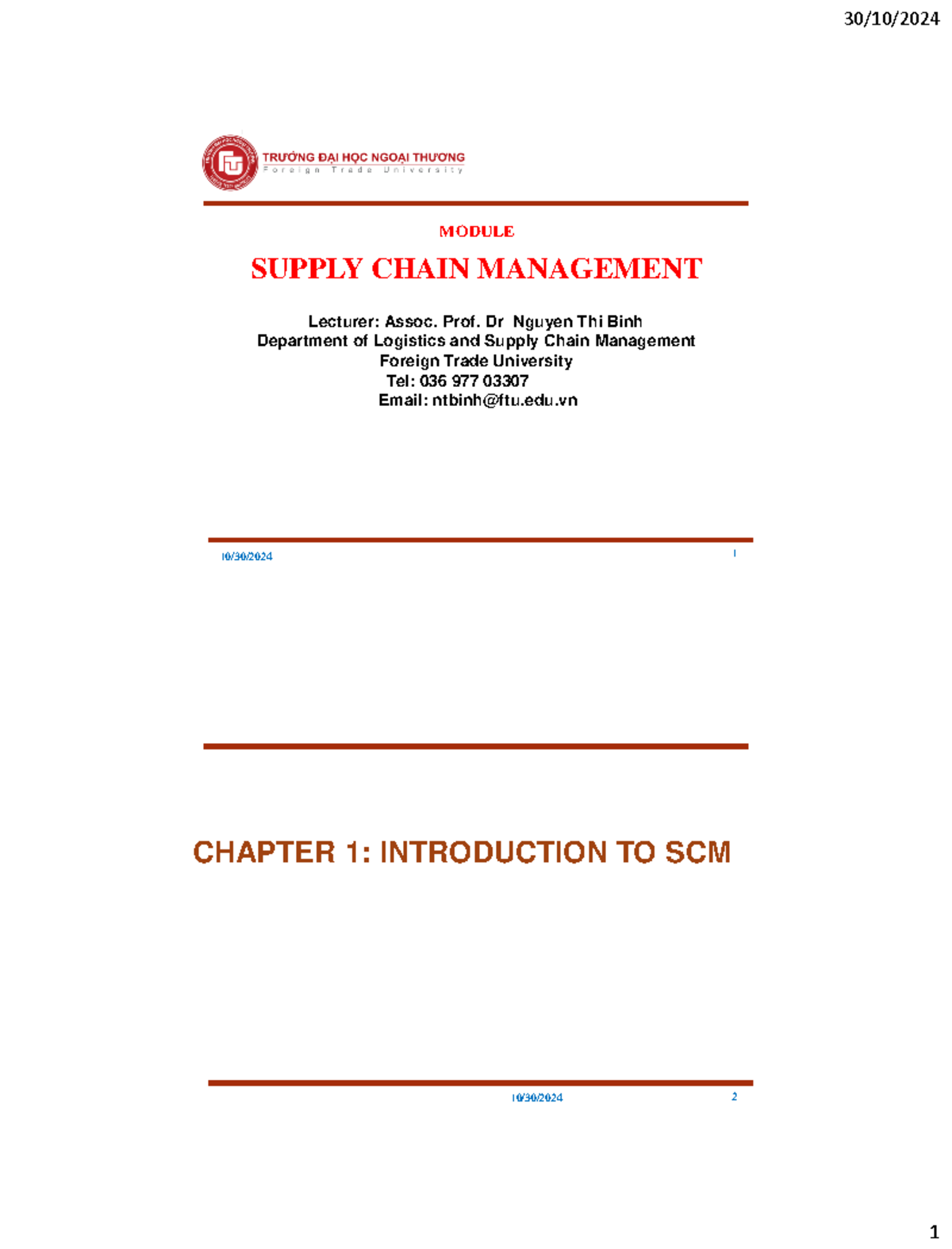 Chapter 1: Introduction to Supply Chain Management (SCM) - NTBinh - Studocu