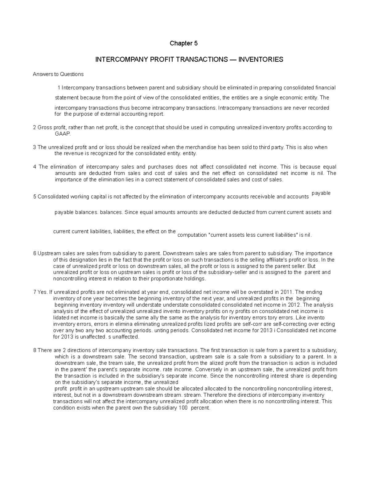 Chapter 5 Solution Manual: Intercompany Profit Transactions & Inventories - Studocu