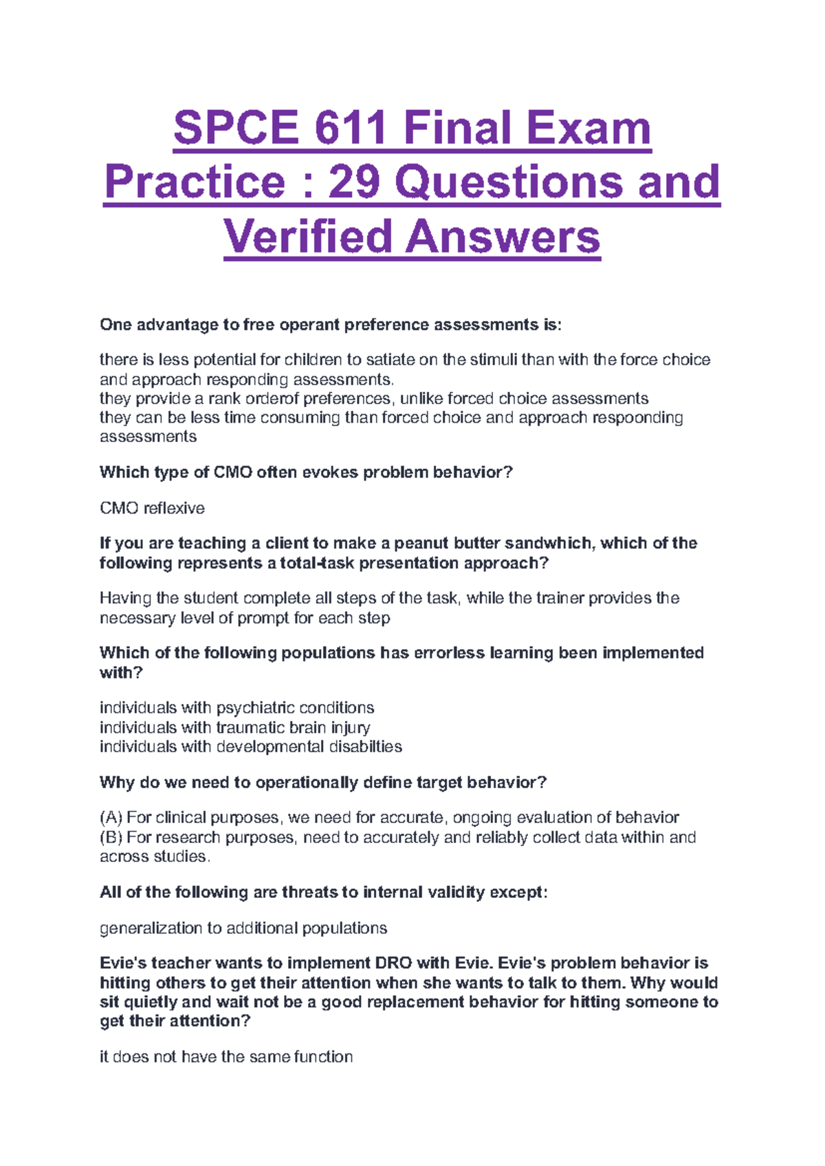 SPCE 611 Final Exam Practice: 29 Key Questions & Answers - Studocu