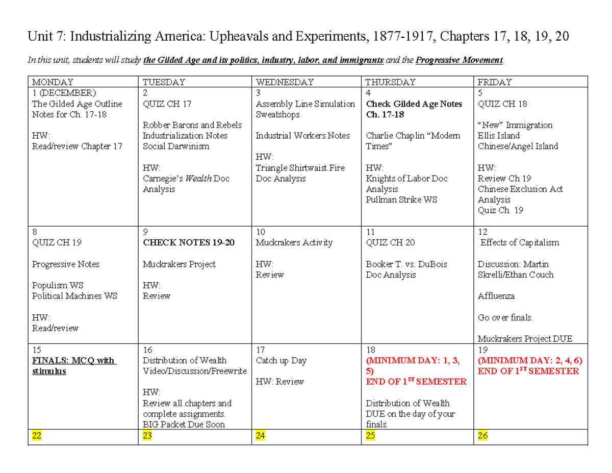 Unit 7: Gilded Age & Progressive Era Notes (Ch. 17-20) - Studocu