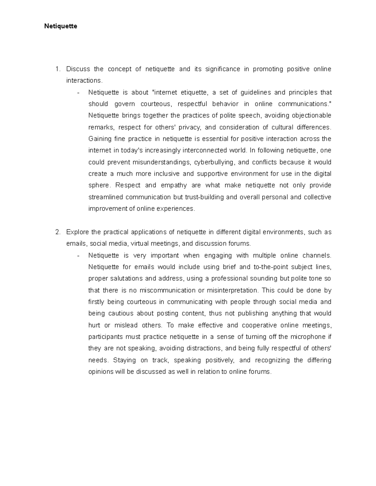 Netiquette Guidelines: Essential Notes for Online Interactions - Studocu