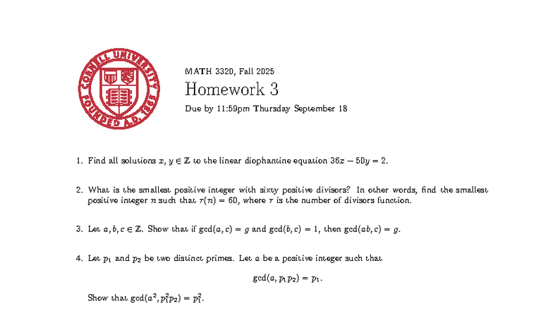 MATH 3320 Fall 2025 Homework 3 Questions and Solutions - Studocu