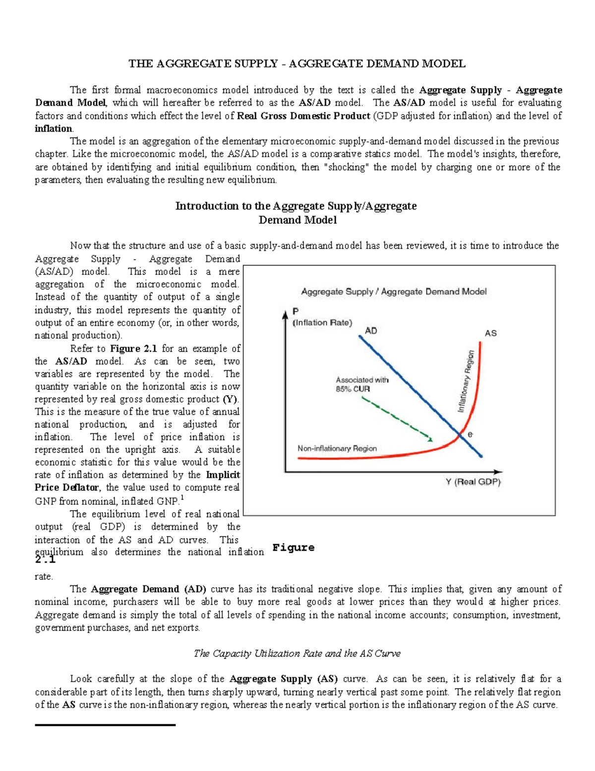AD and AS model - work - THE AGGREGATE SUPPLY - AGGREGATE DEMAND MODEL ...