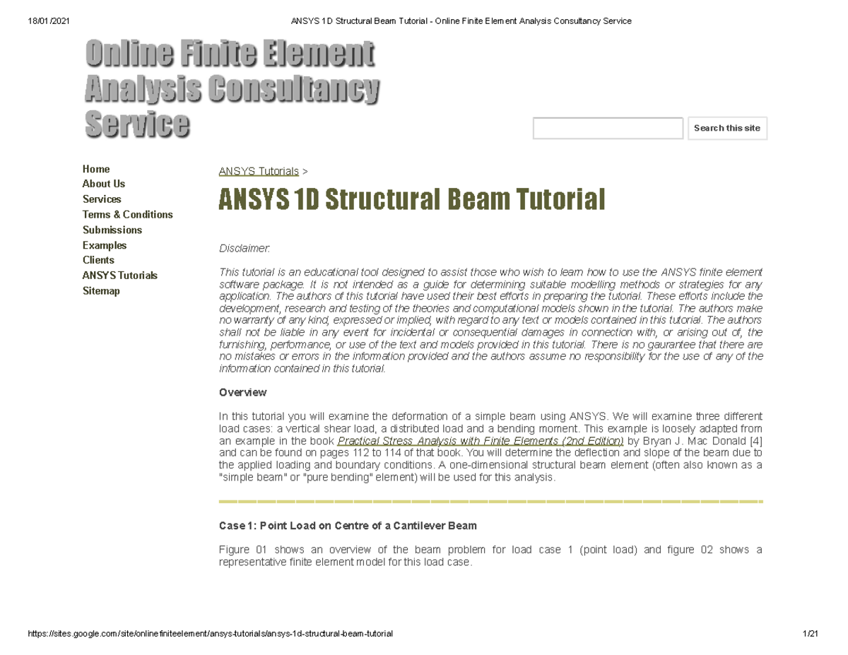 ANSYS 1D Structural Beam Analysis Tutorial: Load Cases Explained - Studocu