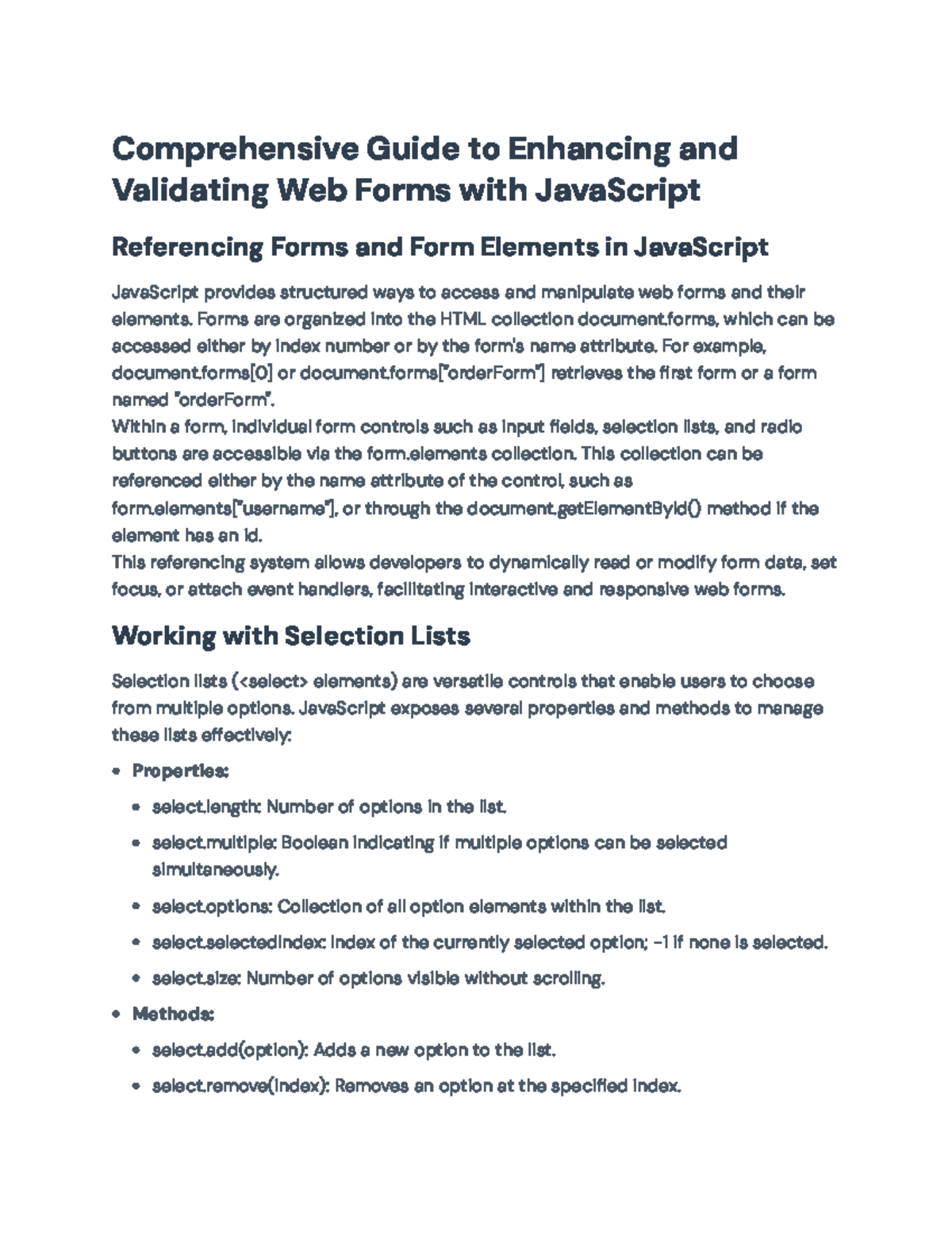 Comprehensive Guide to Enhancing & Validating Web Forms with JS - Studocu