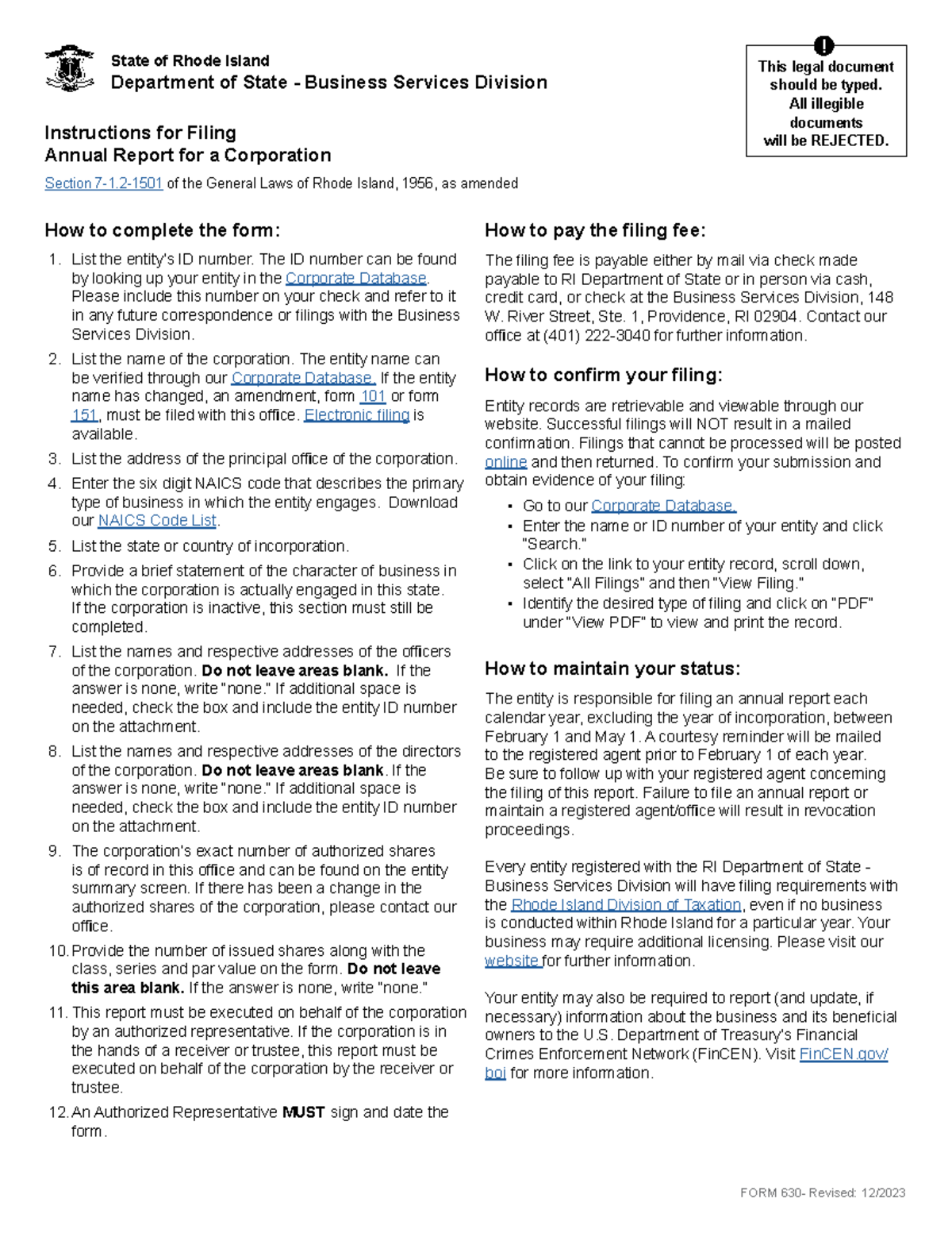 RI Annual Report Filing Instructions for Corporations - Studocu