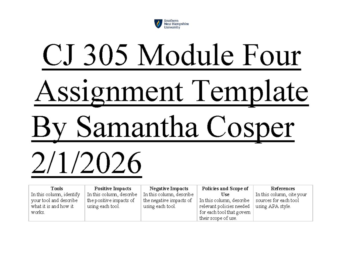 CJ 305 Module 4 Assignment: Analyzing Tools and Their Impacts - Studocu
