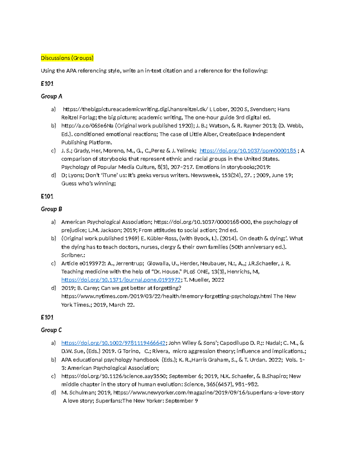 Group Discussion-E101 groups - Discussions (Groups) Using the APA ...