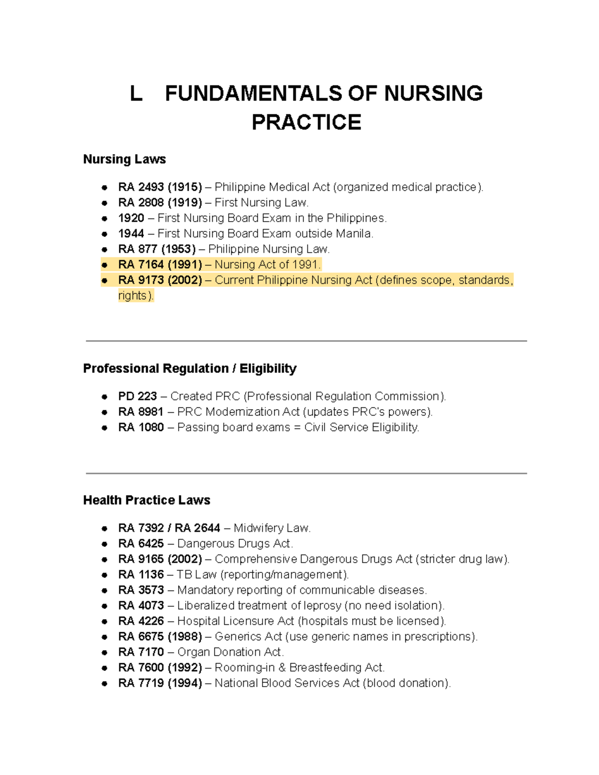 NURSING LAWS & PRACTICES: A Comprehensive Overview (NURS 101) - Studocu