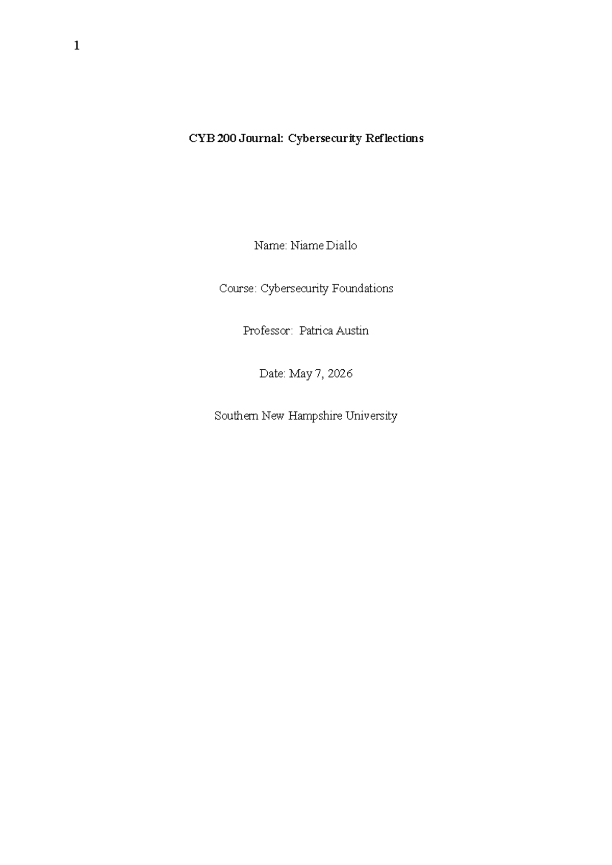 CYB 200 Journal: Reflections on Cybersecurity Principles - Studocu
