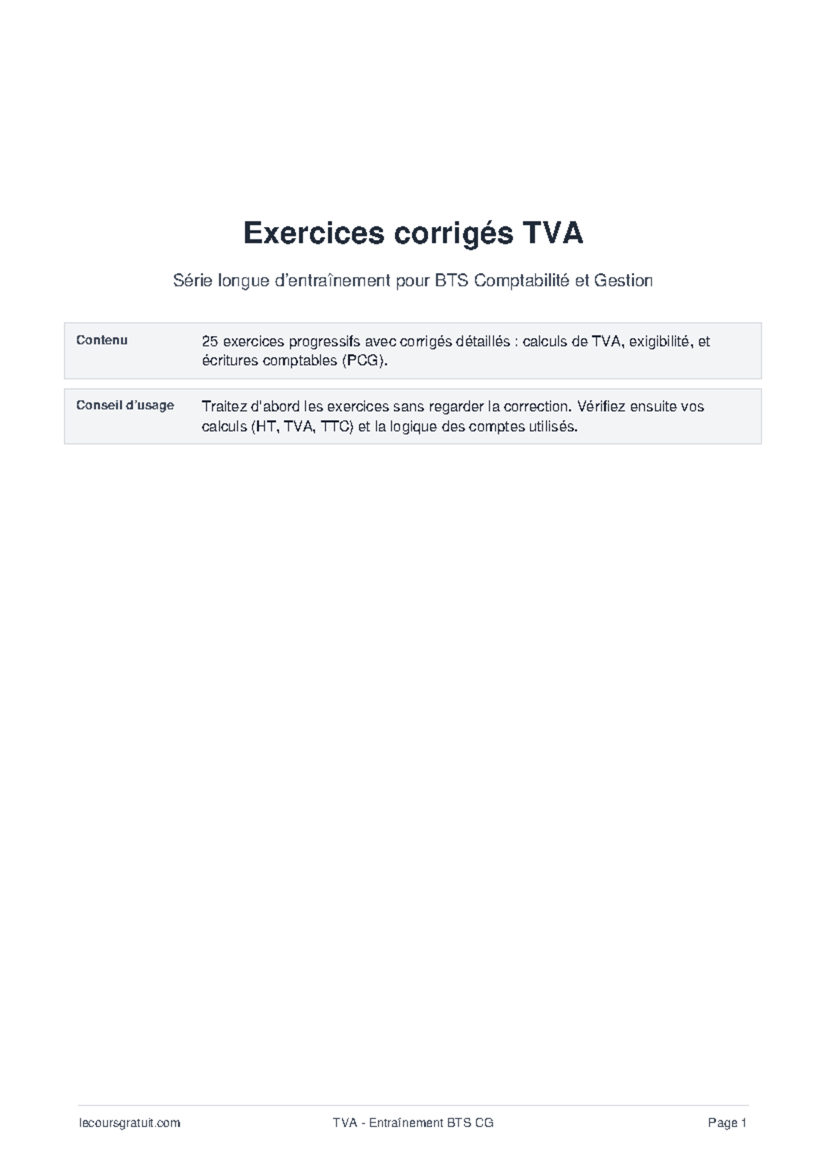 Exercices Corrigés de TVA pour BTS CG - 25 Exercices Pratiques - Studocu