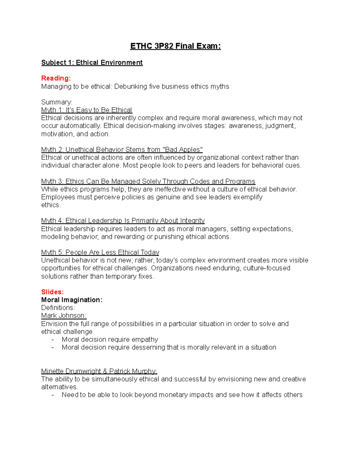 ETHC 3P82 Final Exam Review - ETHC 3P82 Final Exam: Subject 1: Ethical ...