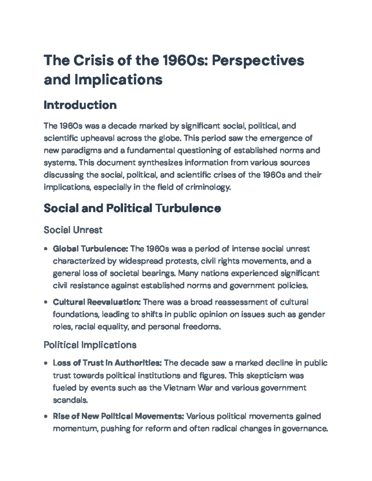 The Crisis of the 1960s: Social, Political, and Scientific Insights ...