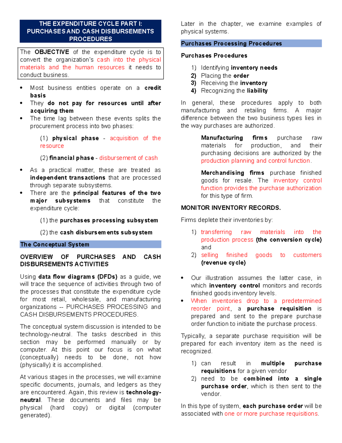 Module 5 Expenditure Cycle: Purchases & Cash Disbursements Overview ...