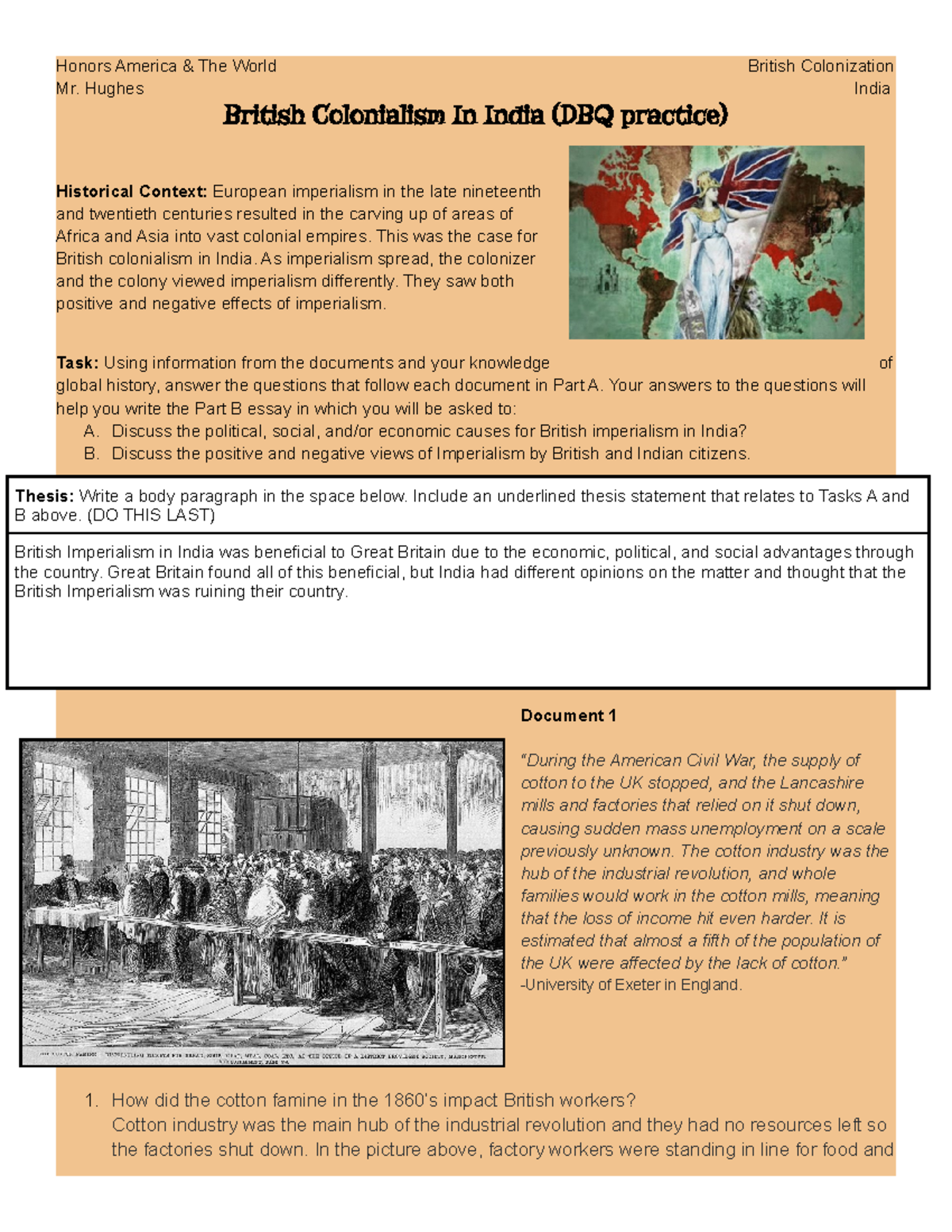 DBQ Practice: British Colonialism in India - Causes & Perspectives ...