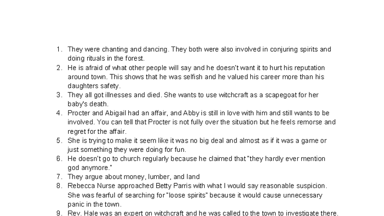 Act 1 Questions Analysis - The Crucible (ENG 101) - Studocu