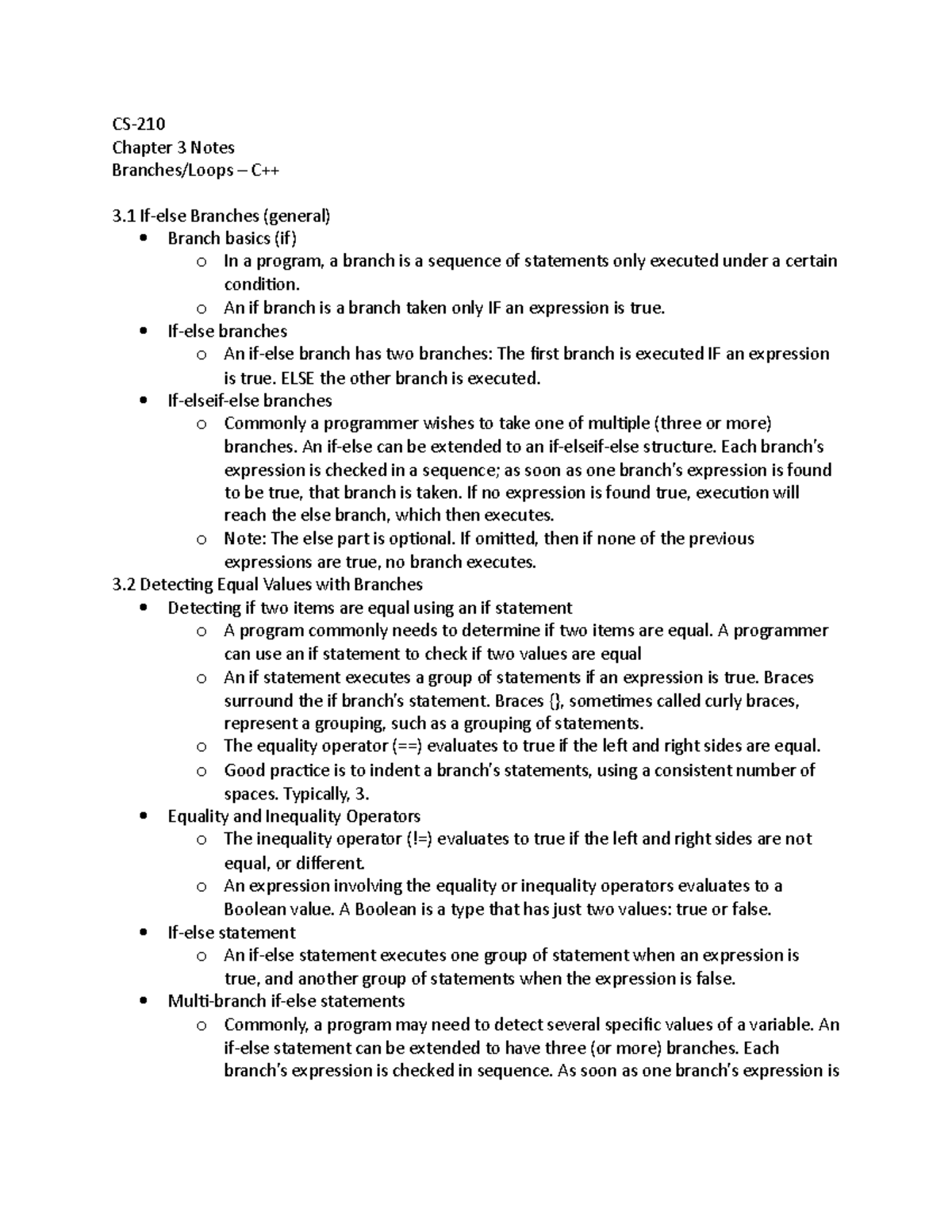 Chapter 3 Notes Zybooks Cs Chapter 3 Notes Branchesloops C 3 If Else Branches General 