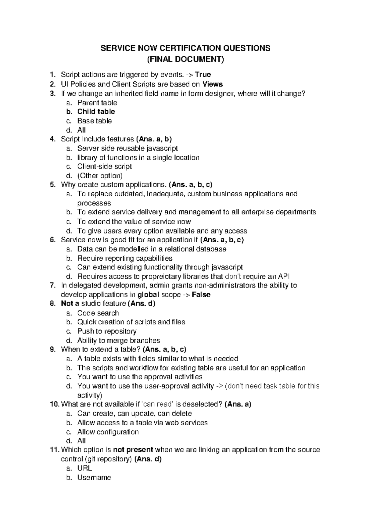 SERVICE NOW CERTIFICATION QUESTIONS (FINAL EXAM) - Studocu