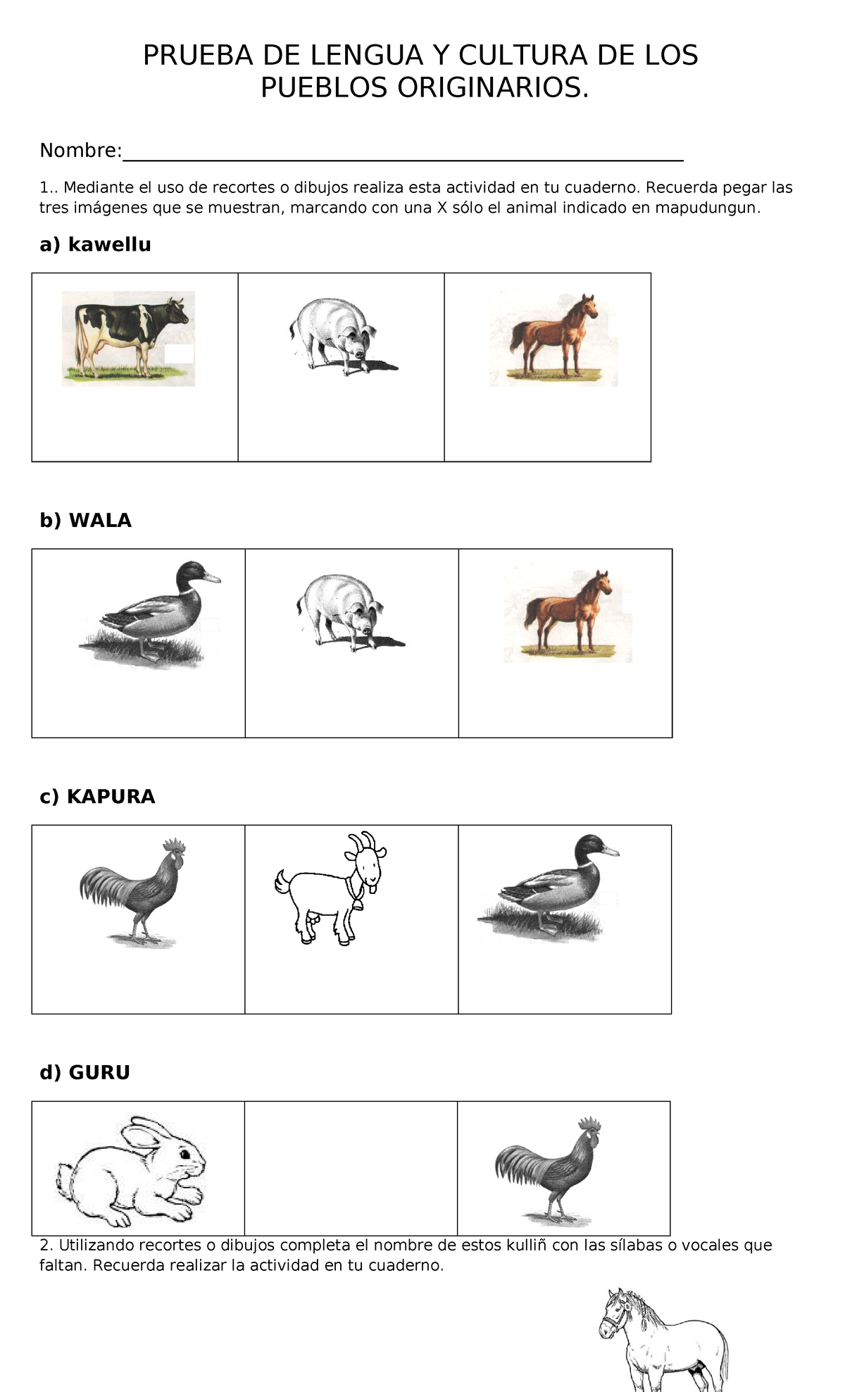 Prueba DE Lengua Indigenas Animales Silvestre Y Domesticos - PRUEBA DE ...