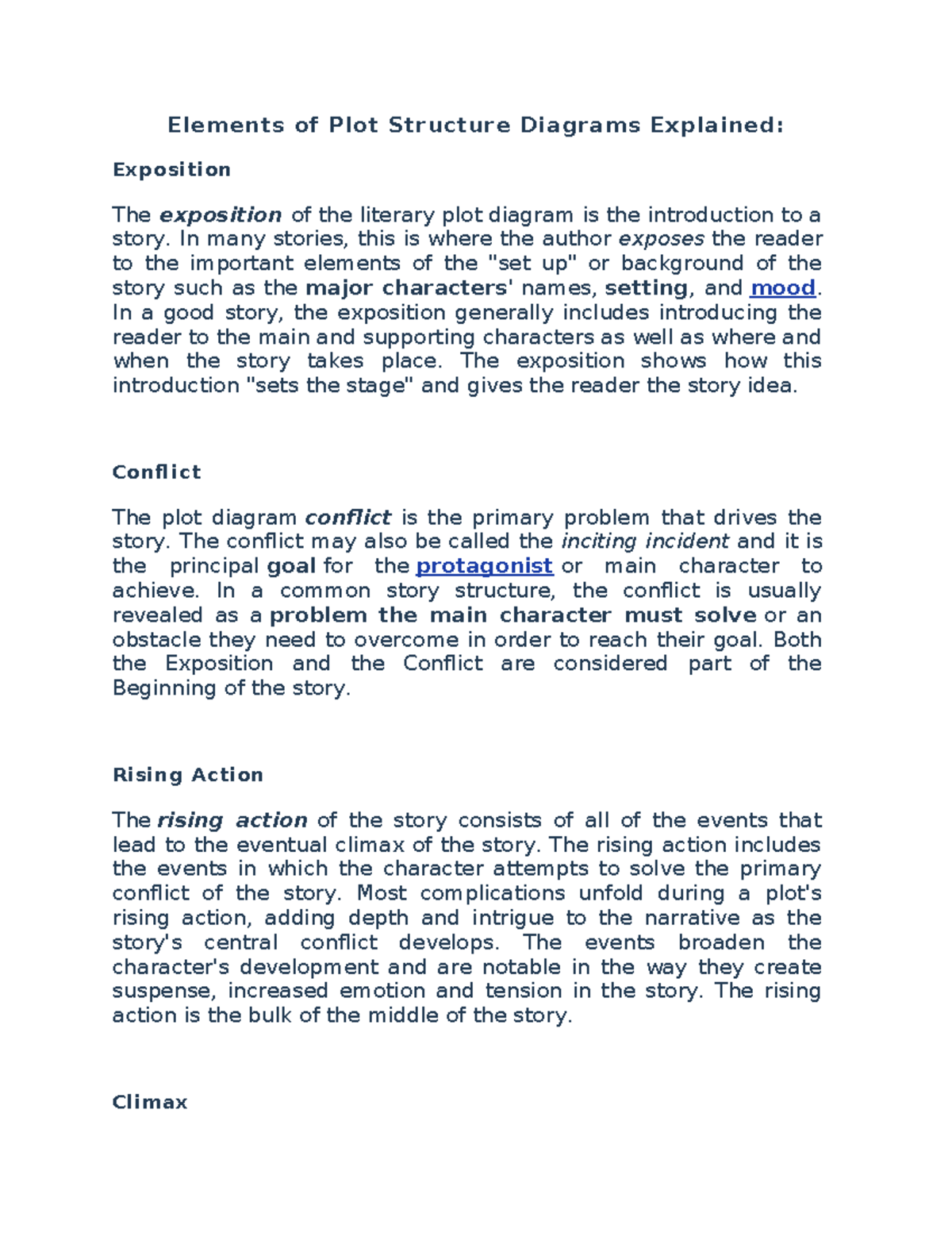 Plot Structure Diagrams: Exposition, Conflict & Rising Action - Studocu