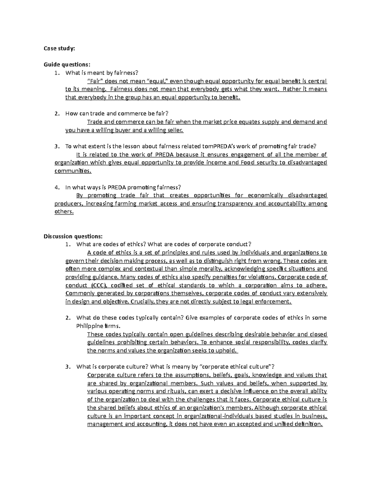 Business Ethics Case Study Notes for Senior High School - Studocu