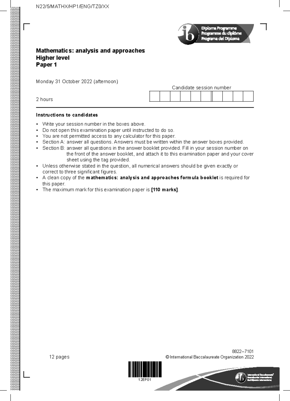 N225mathxhp 1engtz 0xx - Candidate session number ...