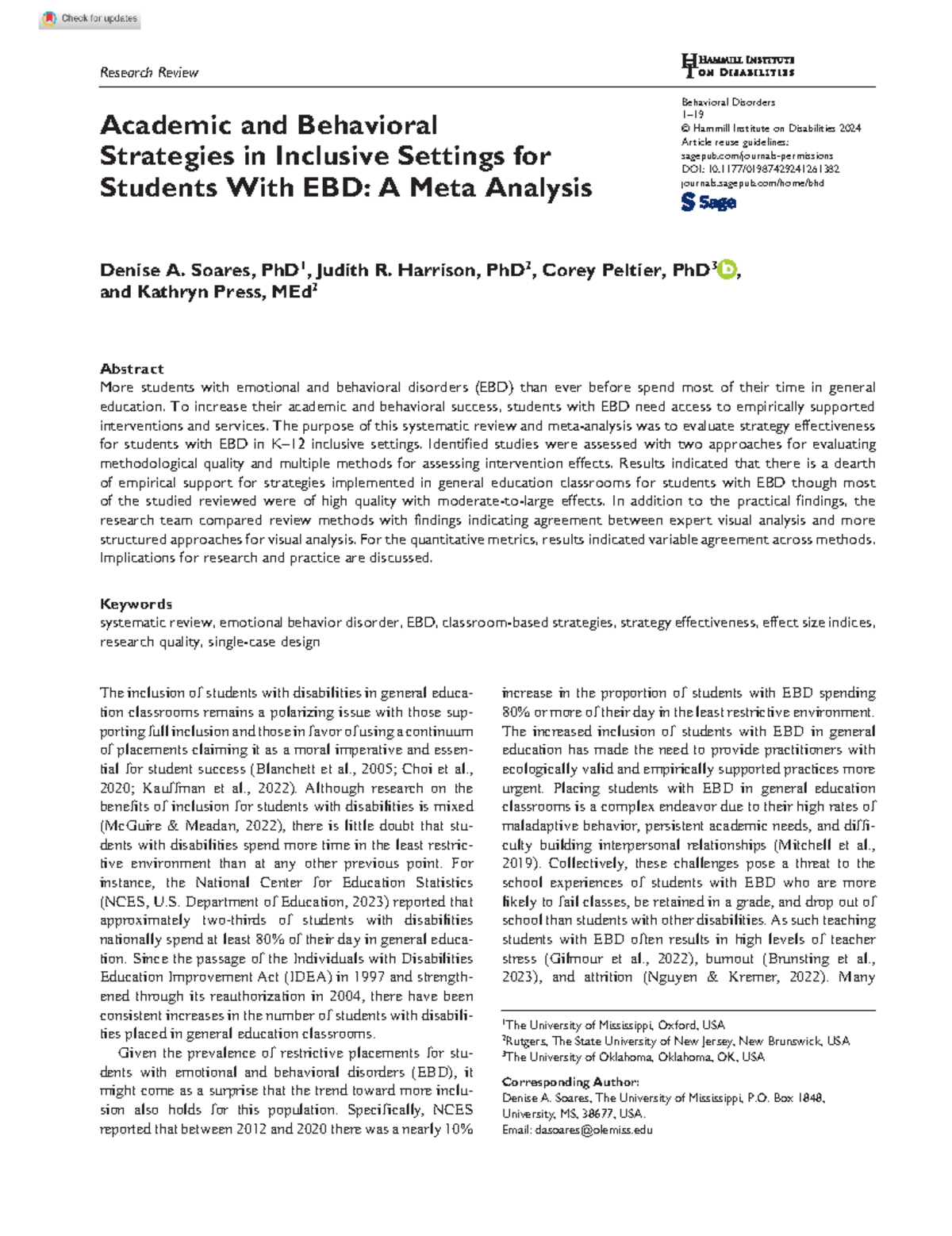 Academic and Behavioral Strategies for Students with EBD: A Meta ...