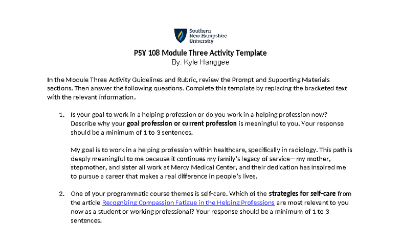 PSY 108 Module 3 Activity: Exploring Career Goals & EI Strategies - Studocu