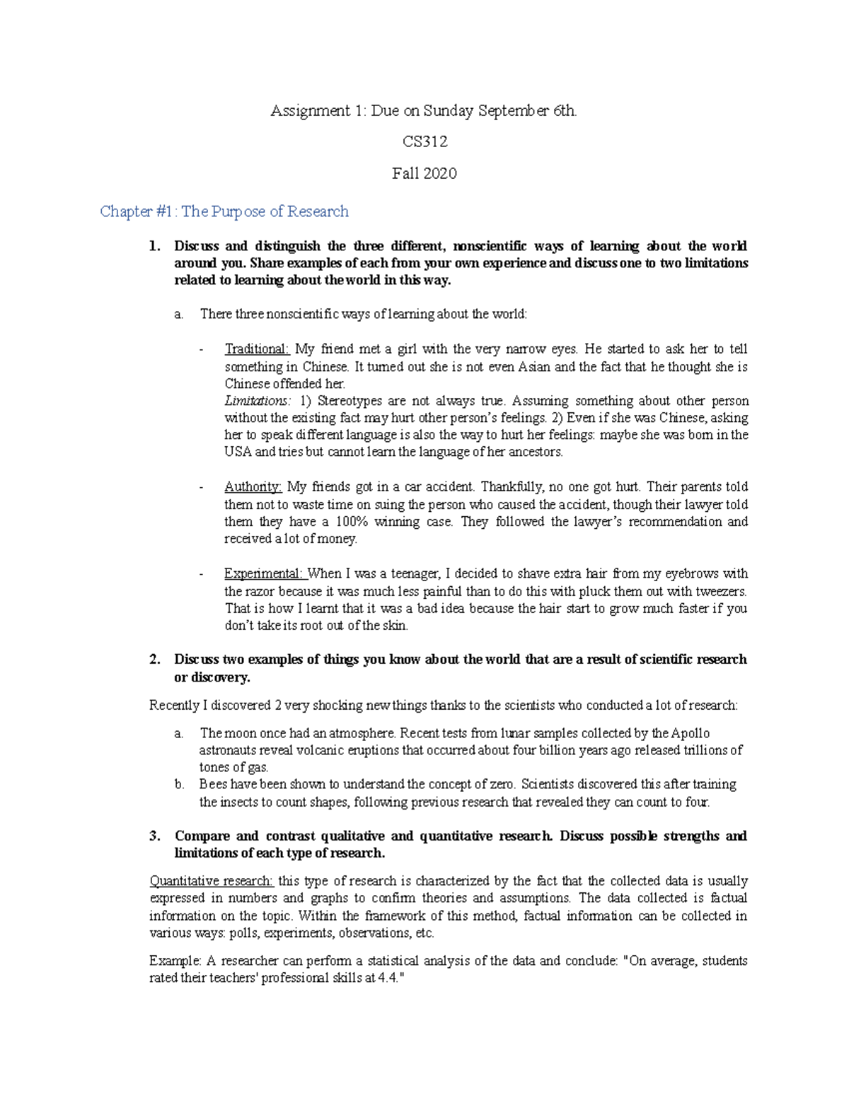 Assignment 1 - Chapter #1: The Purpose of Research - Assignment 1: Due ...