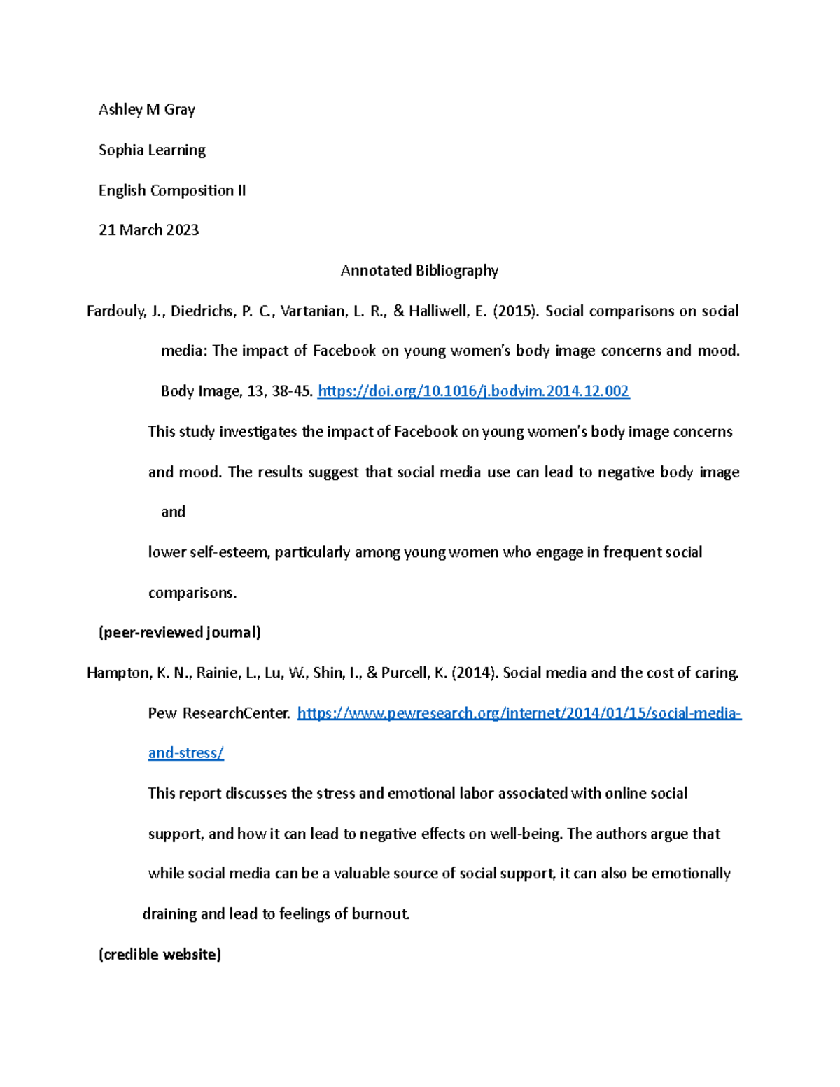 Annotated Bibliography for English Composition II (ENG 101) - Studocu