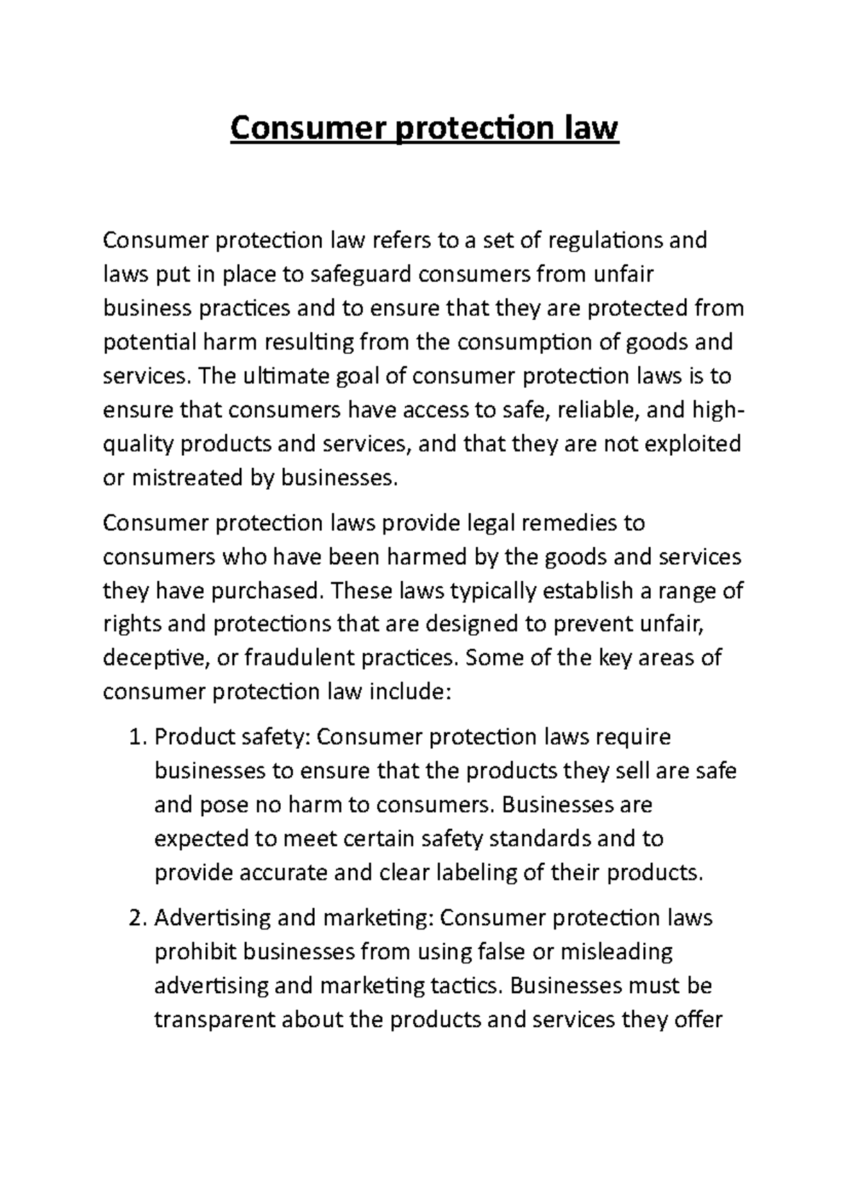 Consumer protection law - The ultimate goal of consumer protection laws ...