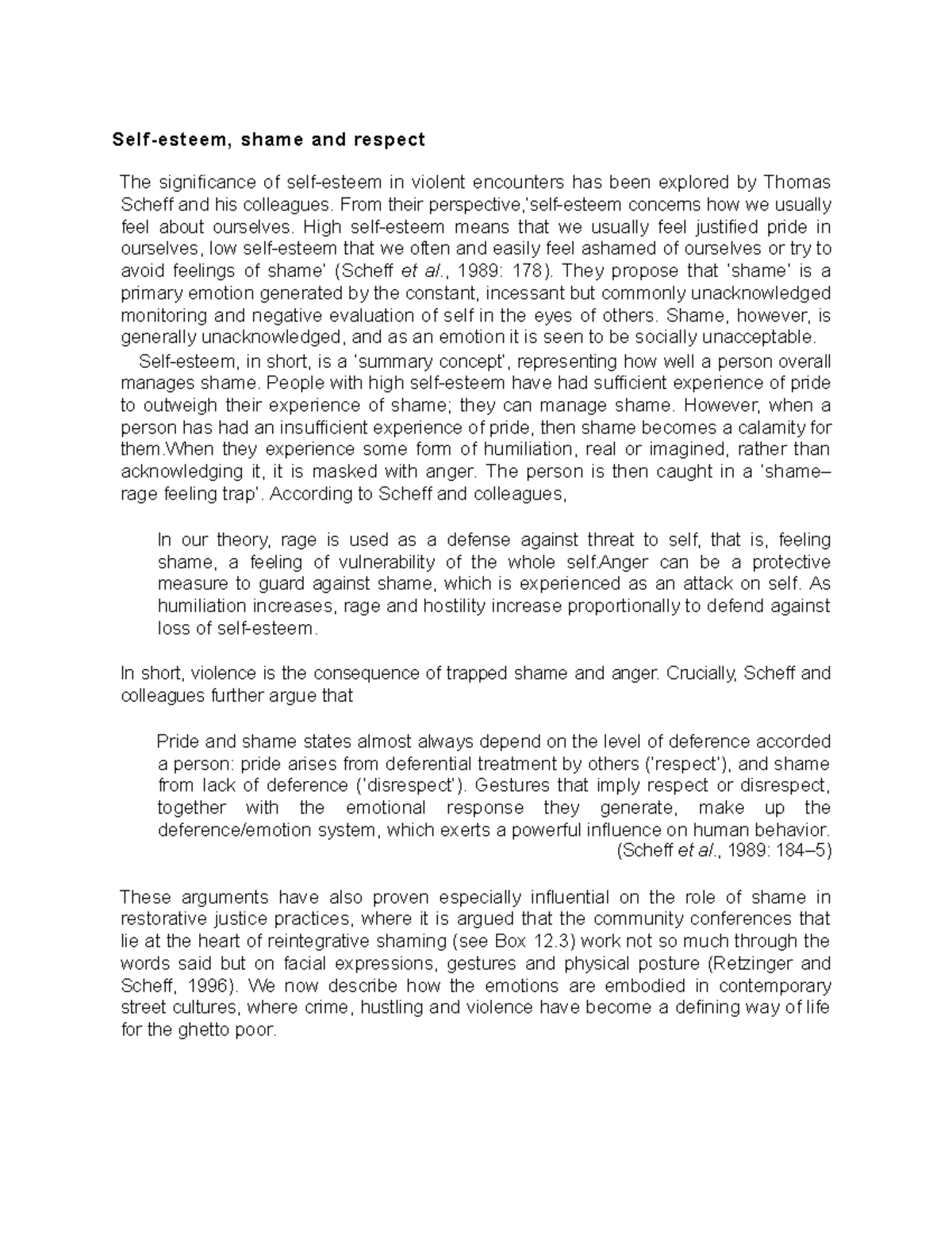 Criminology 101: Examining Self-Esteem, Shame, and Respect Dynamics ...