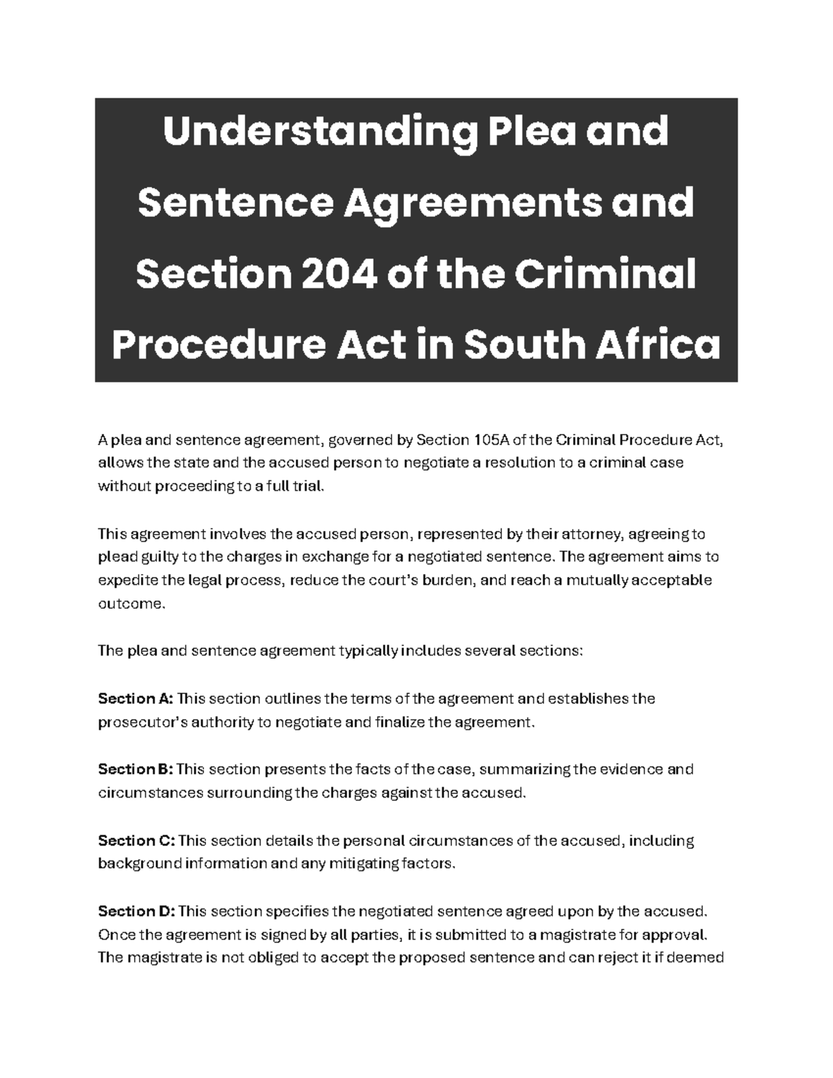Understanding Plea & Sentence Agreements: Insights on Sec 105A & 204 ...