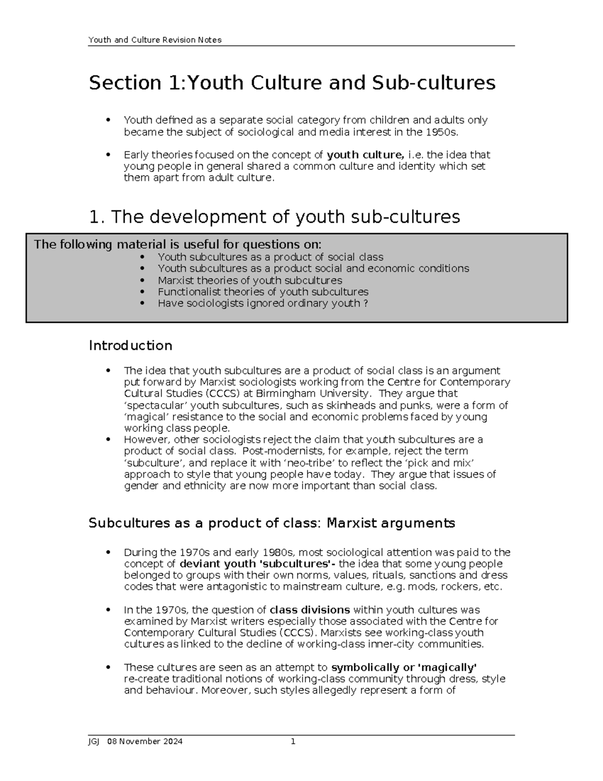 Revision Guide: Youth Culture & Subcultures - A Sociological ...