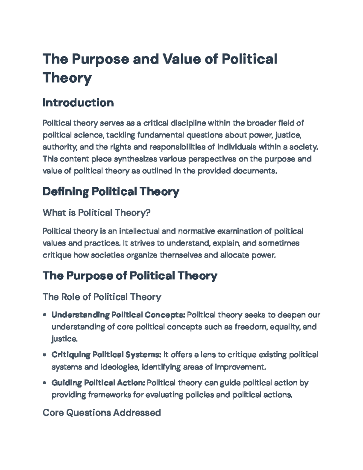Political Theory: Purpose, Value, and Practical Implications - The ...