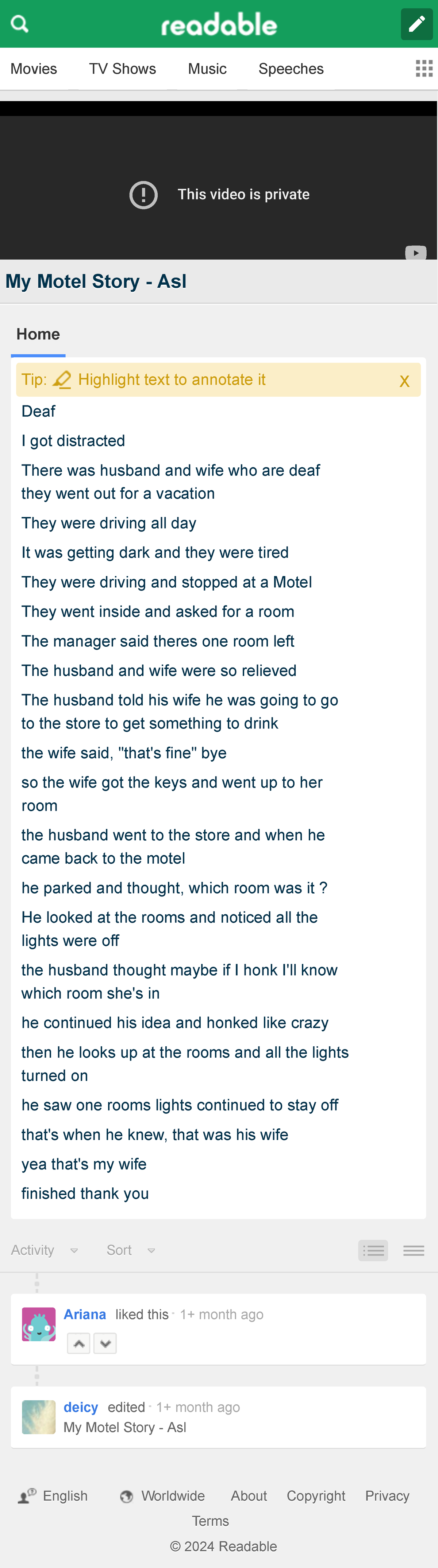 My Motel Story - ASL Narrative for Deaf Audience - Studocu