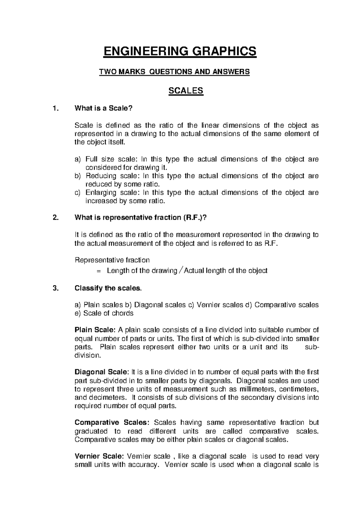 Engineering Graphics 2 Marks Q&A Summaries - CSE Yearly 2020-21 - Studocu