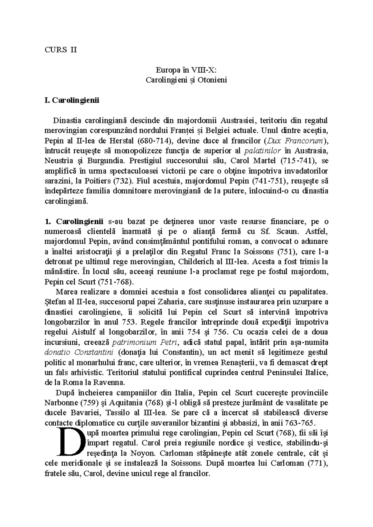 Introducere în istoria medievala universală CURS II - Carolingieni și ...