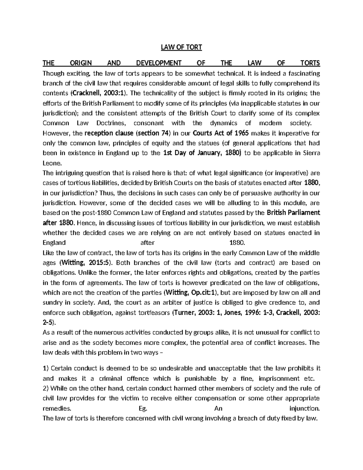 LAW OF TORTS: ORIGINS, DEVELOPMENT, AND KEY PRINCIPLES - Studocu