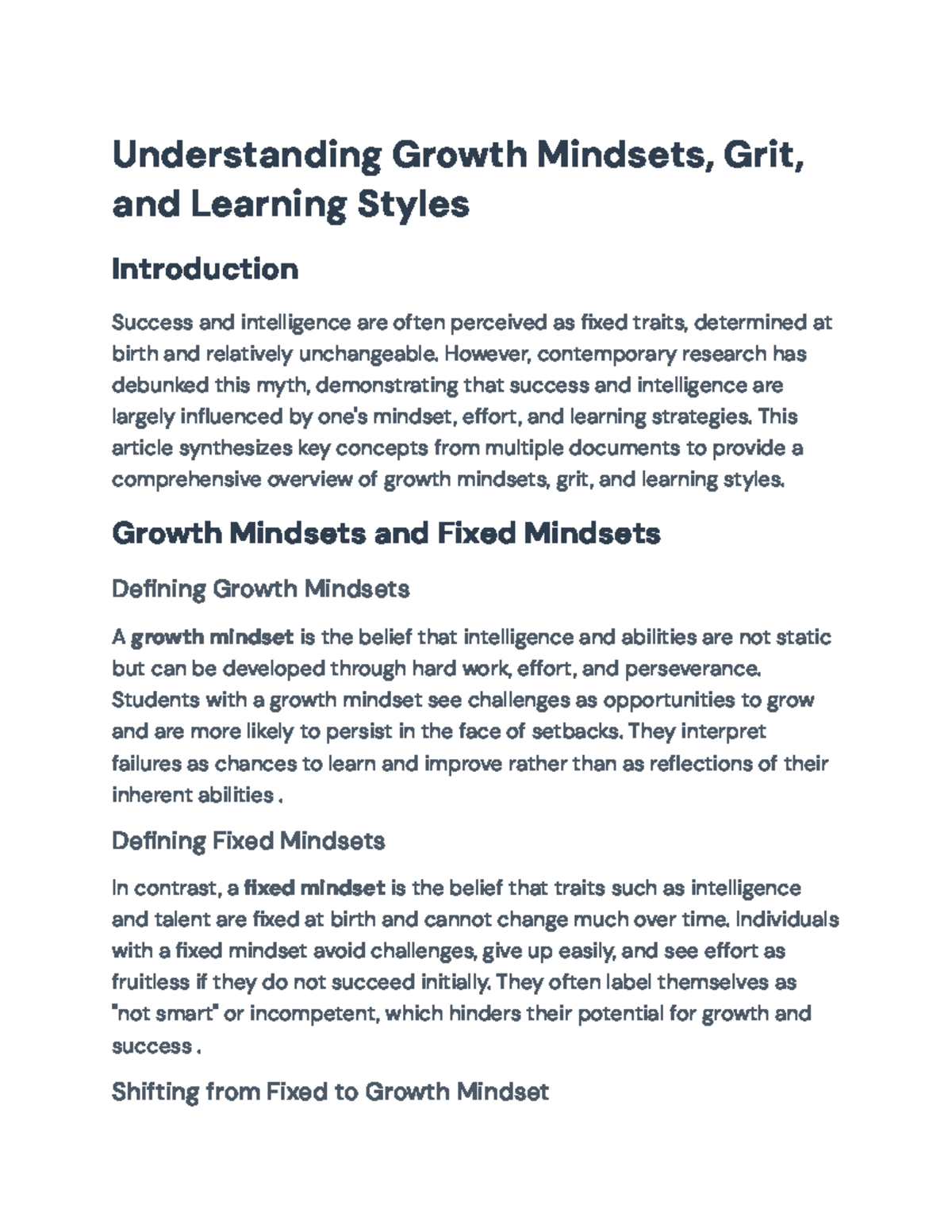 Understanding Growth Mindsets, Grit, and Learning Styles Strategies ...