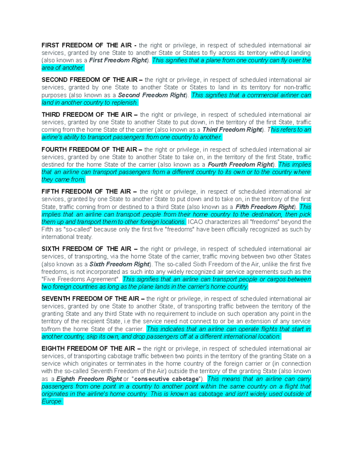 Air Law: Understanding the 9 Freedoms of the Air - Key Concepts - Studocu
