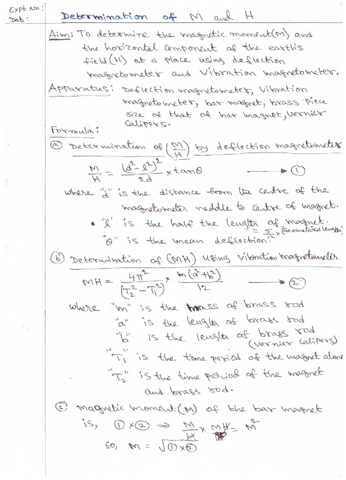 Physics Lab Manual: Experiments on Magnetic Moment & Energy Gap (PHYS ...