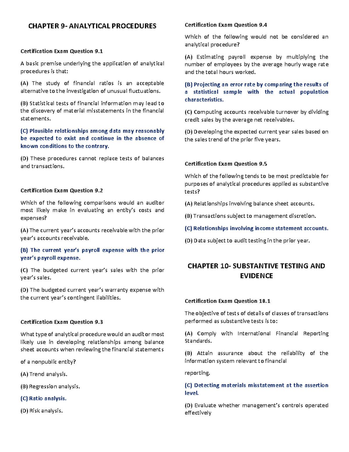Chapter 9-12: Analytical Procedures and Substantive Testing Exam Review ...
