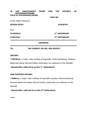 Joinder Application - JIONDER OF PARTIES - IN THE HIGH COURT OF SOUTH ...