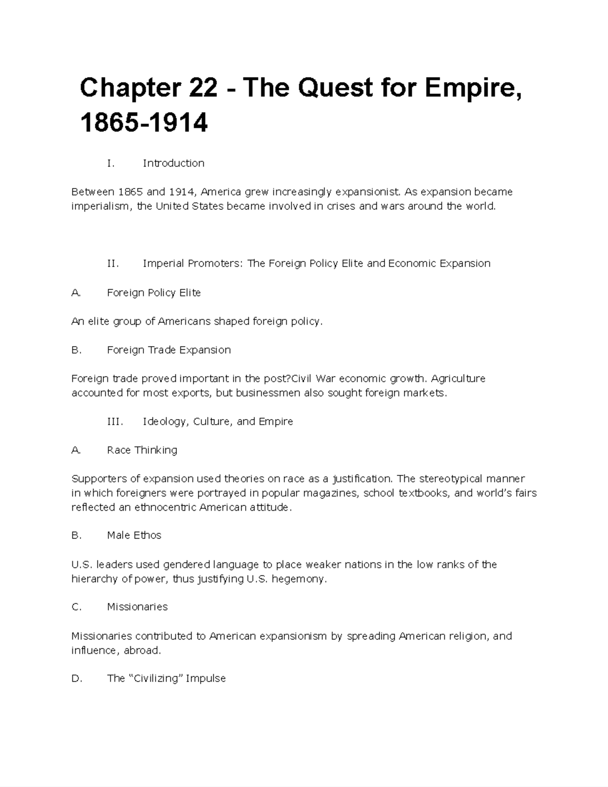 Chapter 22 - Examining U.S. Imperialism, 1865-1914: Expansion and ...
