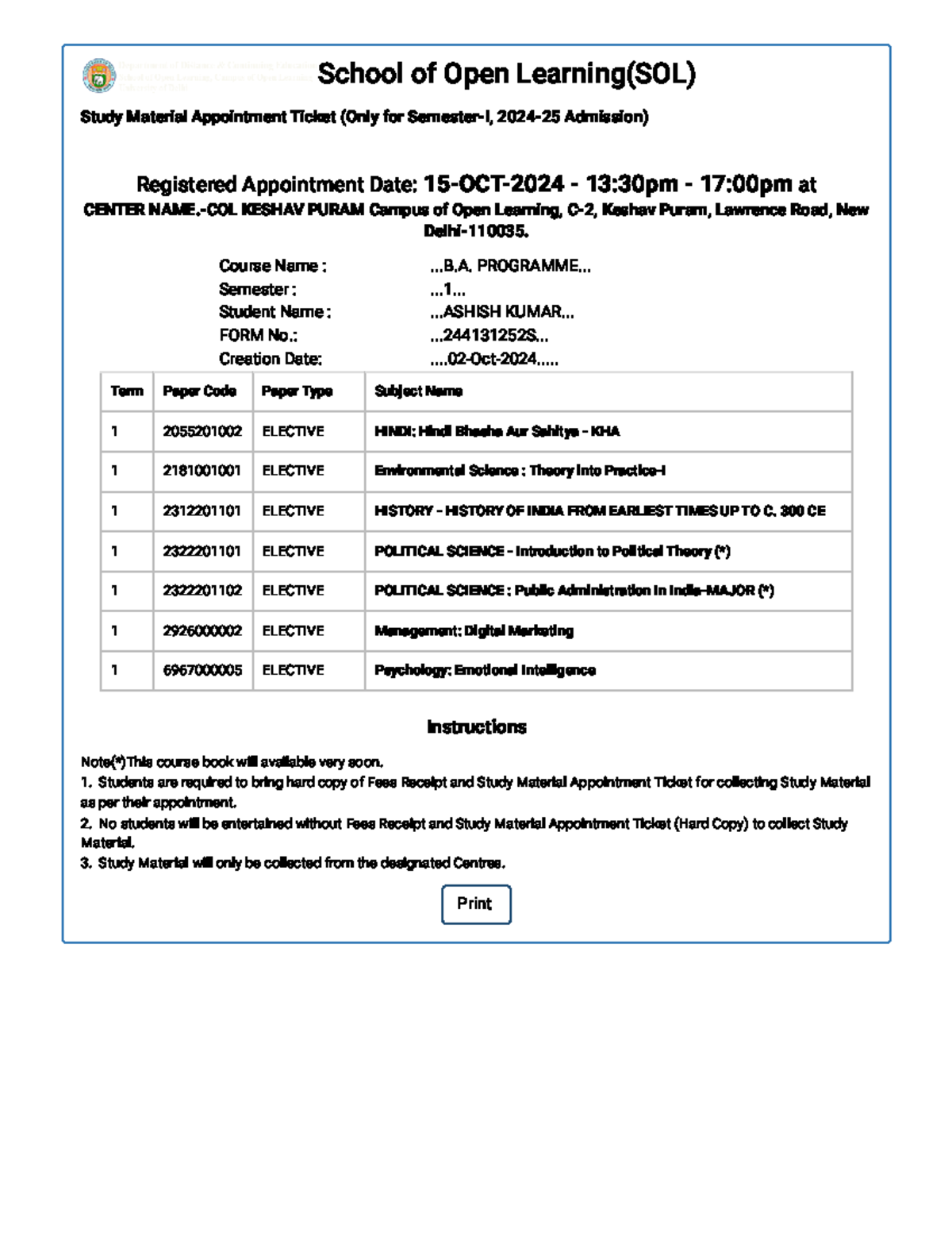 SOL Semester-I 2024-25 Study Material Appointment Details - Studocu