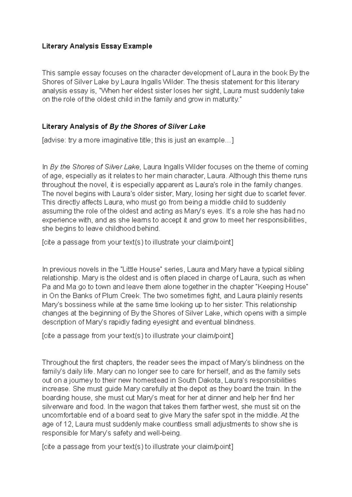 Literary Analysis Essay: Character Growth of Laura in SILVER LAKE ...